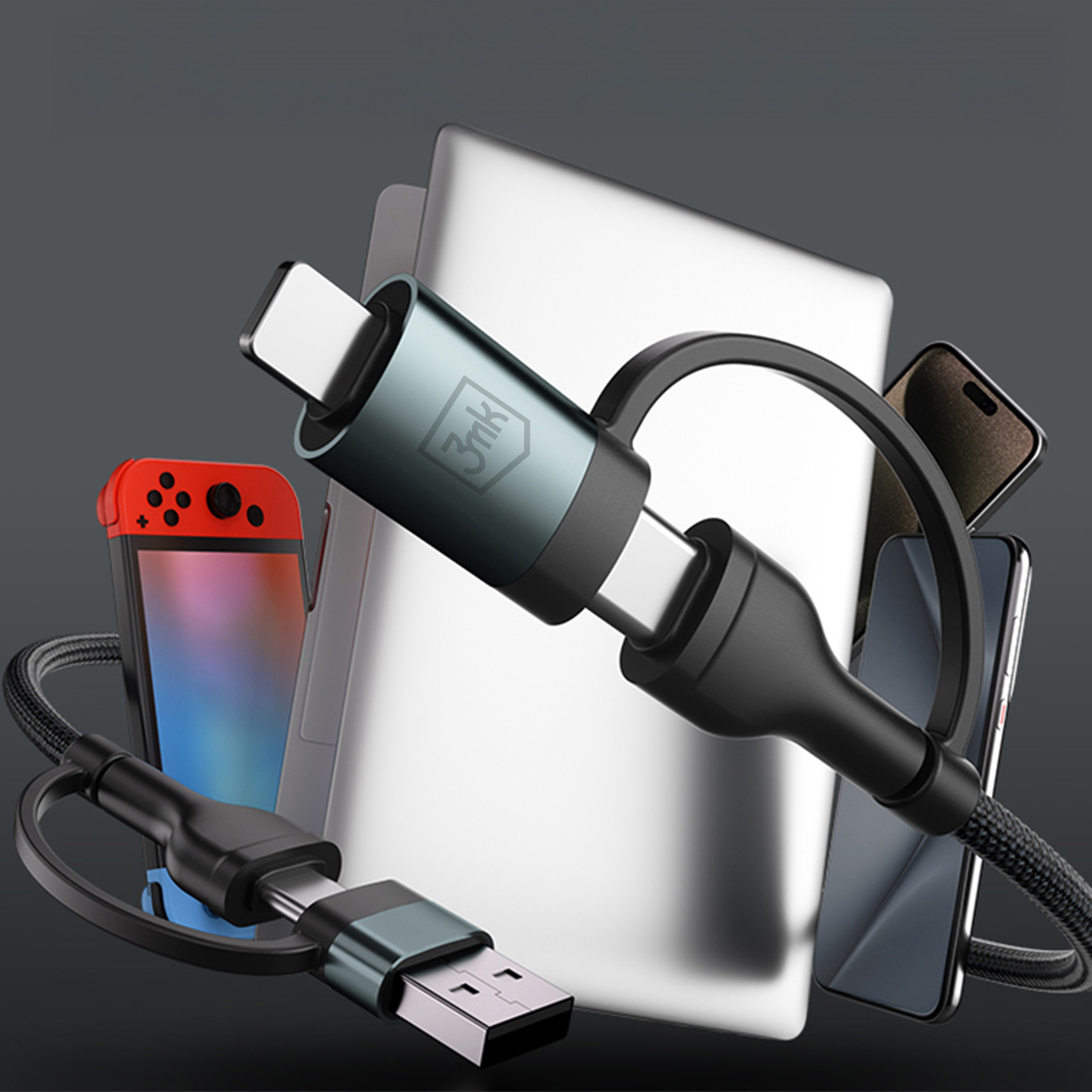 Kabel 1.2m 60W 20V/3A 3mk Hyper Cable N-SERIES USB-A/C to USB-C ...