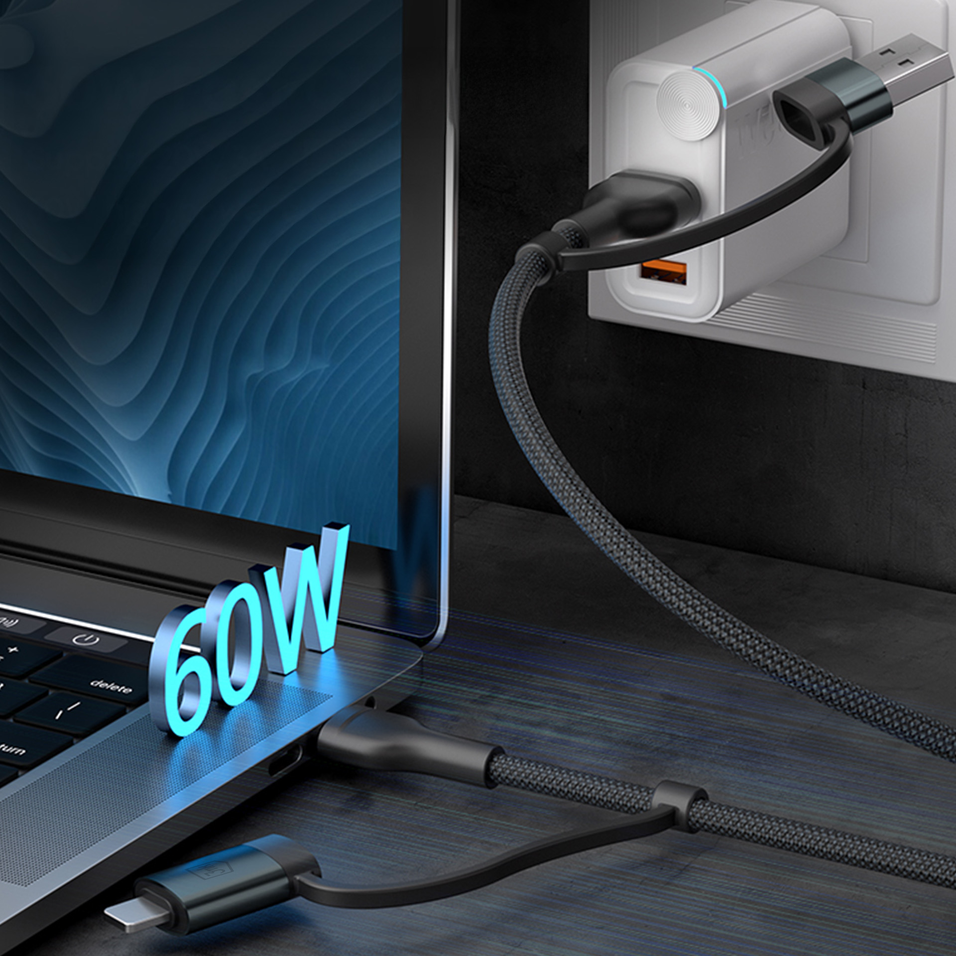 Kabel 1.2m 60W 20V/3A 3mk Hyper Cable N-SERIES USB-A/C to USB-C ...